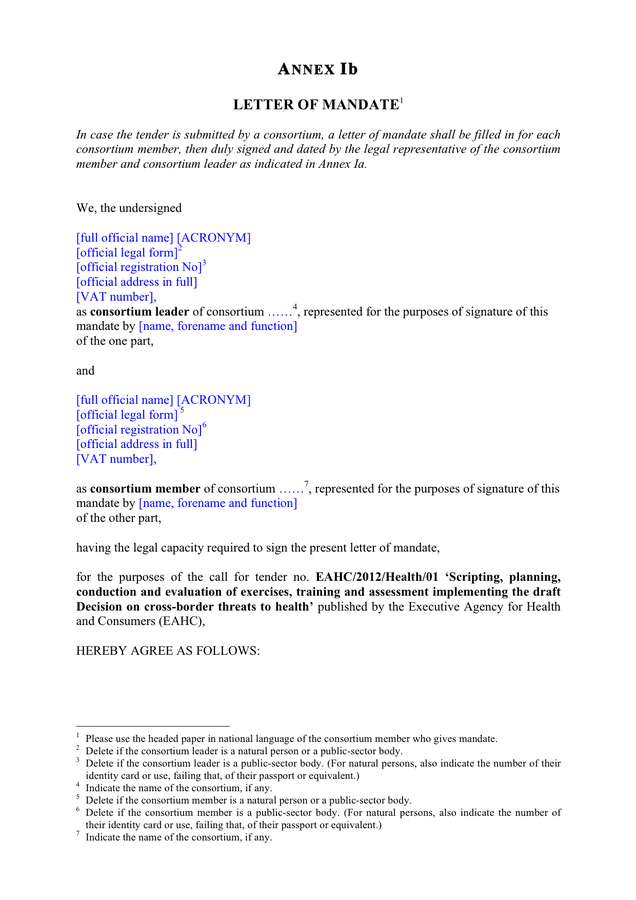 Letter Of Mandate In Word And Pdf Formats