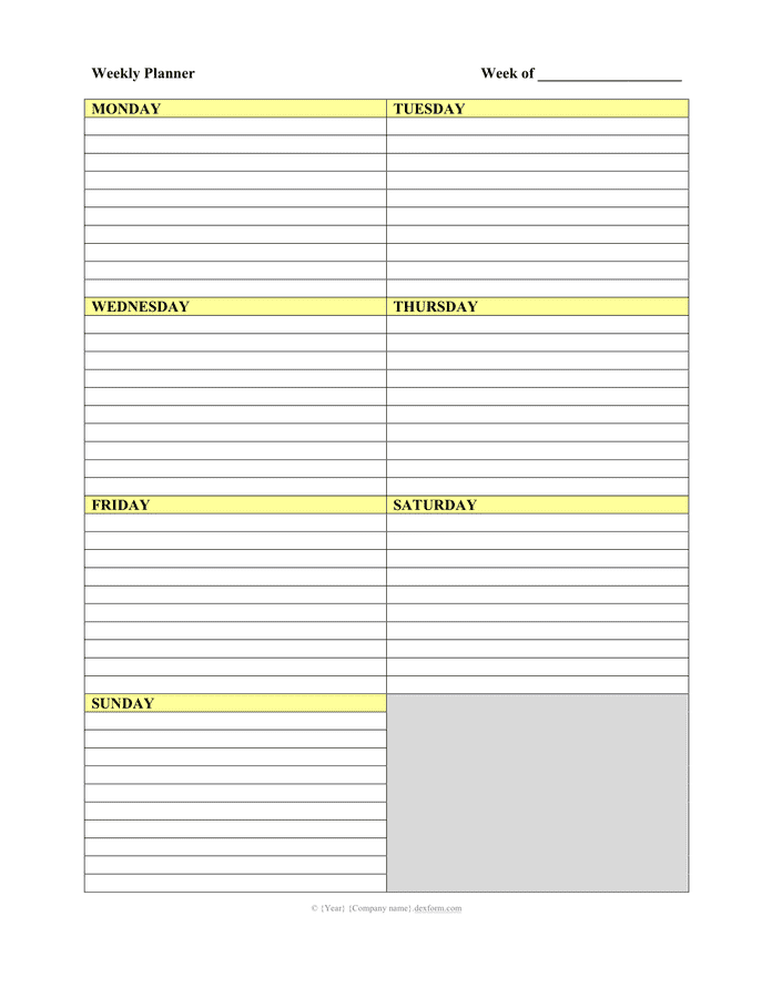 Weekly Planner Printable In Word And Pdf Formats