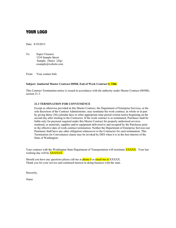  Download 24 Sample Letter Of Termination Of Contract For Cleaning 