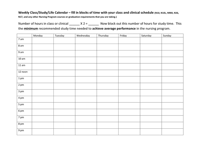 Weekly Schedule In Word And Pdf Formats