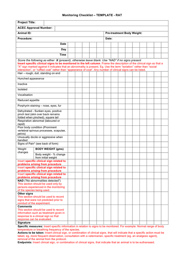 Monitoring Checklist Template In Word And Pdf Formats
