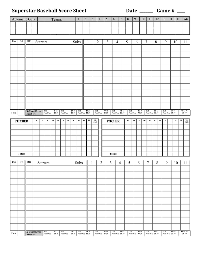 Baseball Score Sheet In Word And Pdf Formats