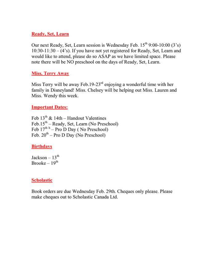 December Preschool Newsletter In Word And Pdf Formats Page 2 Of 2