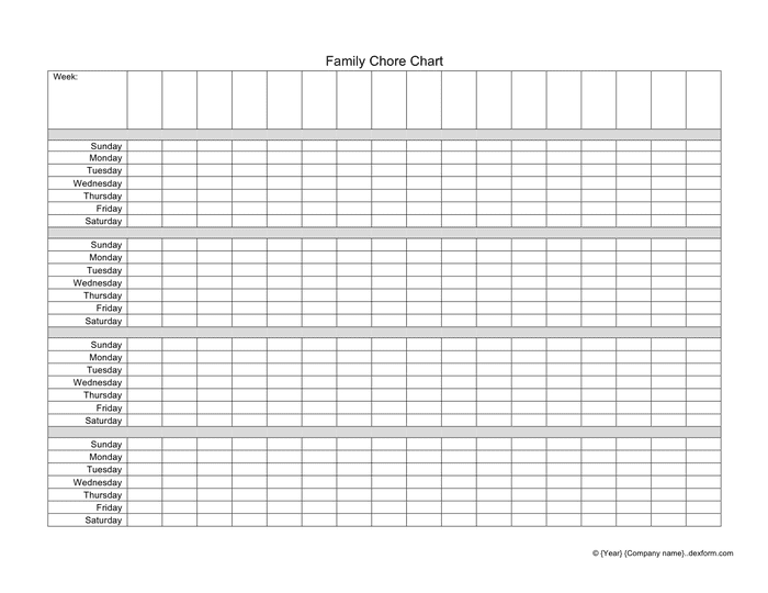Family Chore Chart In Word And Pdf Formats