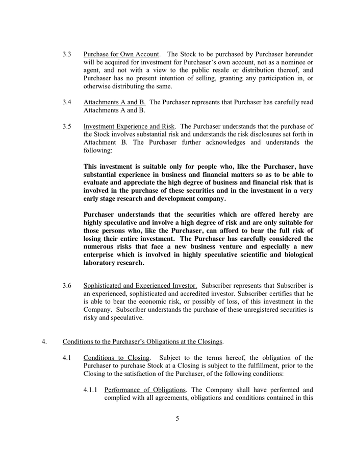 Stock purchase agreement in Word and Pdf formats - page 5 of 9