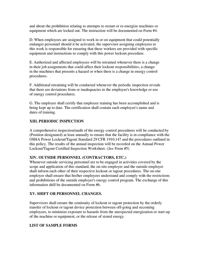 Hazardous energy control lockout / tagout program sample in Word and ... Hazardous energy control lockout / tagout program sample in Word and ...