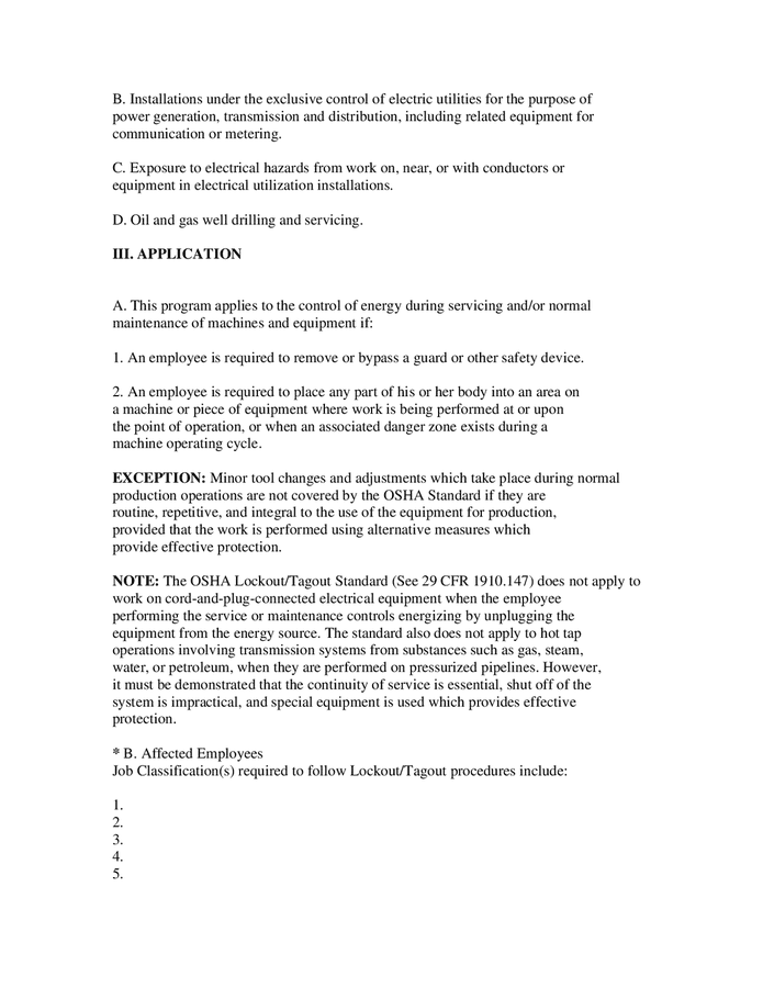 Hazardous energy control lockout / tagout program sample in Word and ... Hazardous energy control lockout / tagout program sample in Word and ...