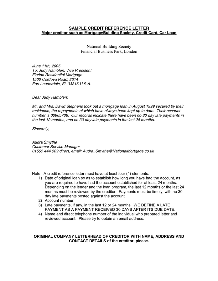 Credit Reference Letter In Word And Pdf Formats Credit Reference Letter In Word And Pdf Formats