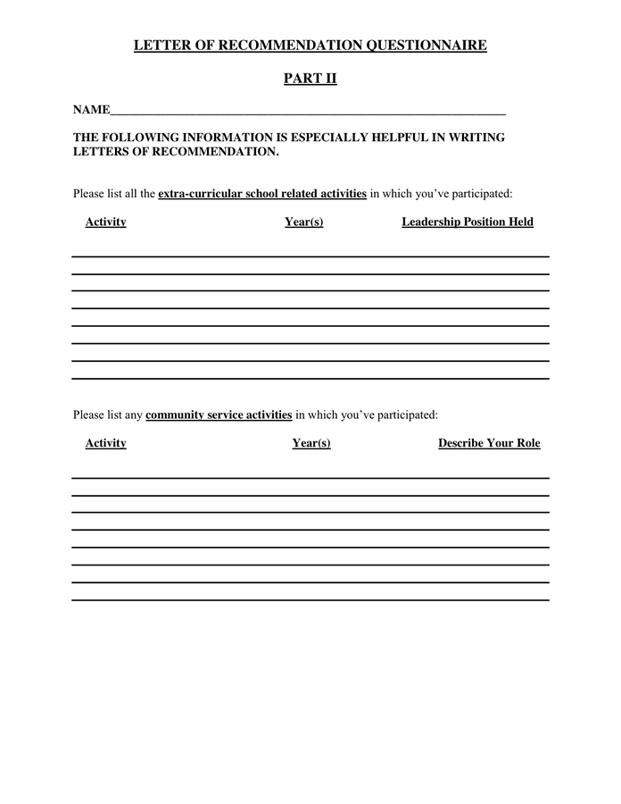 Letter of recommendation questionnaire in Word and Pdf formats - page 3 ...