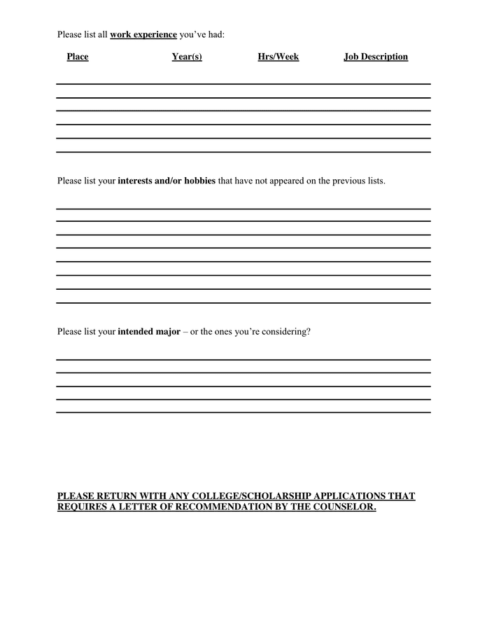 Letter of recommendation questionnaire in Word and Pdf formats - page 4 ...