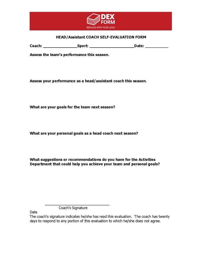 Coach self-evaluation form in Word and Pdf formats - page 3 of 5