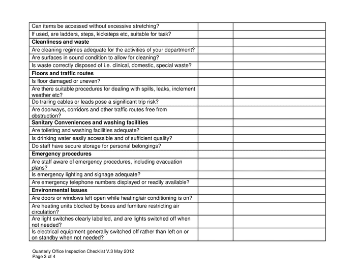 Workplace inspection checklist for offices in Word and Pdf formats ...