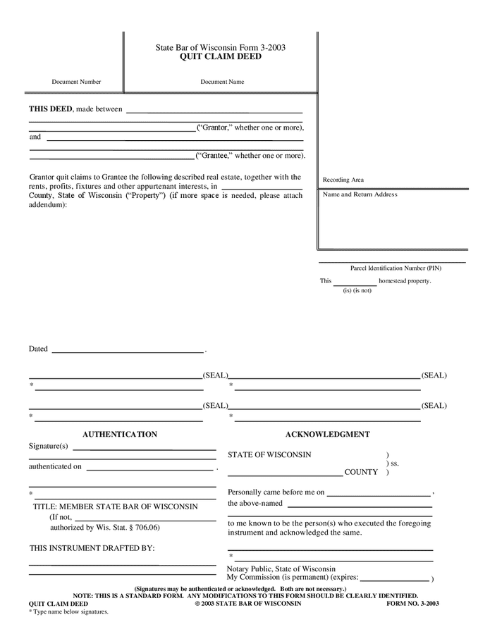 Quit Claim Deed Wisconsin In Word And Pdf Formats