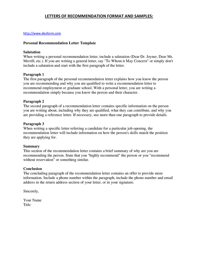 Letters of recommendation format and samples in Word and Pdf formats