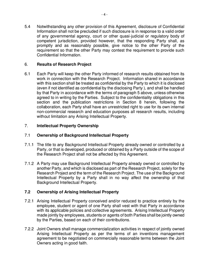 University collaborative research agreement sample in Word and Pdf ...