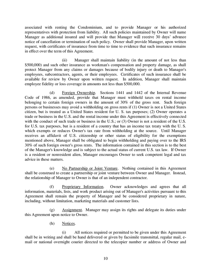 Condominium resort rental management agreement sample in Word and Pdf ...