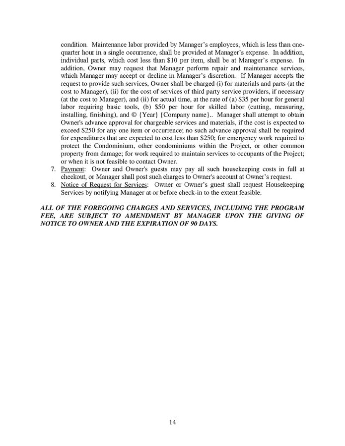 Condominium resort rental management agreement sample in Word and Pdf ...