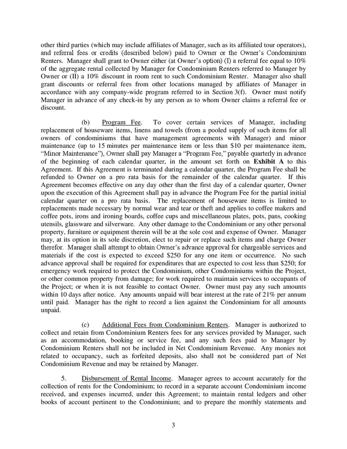 Condominium resort rental management agreement sample in Word and Pdf ...