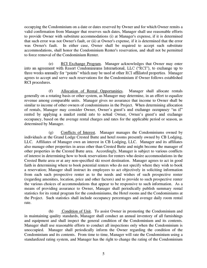 Condominium resort rental management agreement sample in Word and Pdf ...