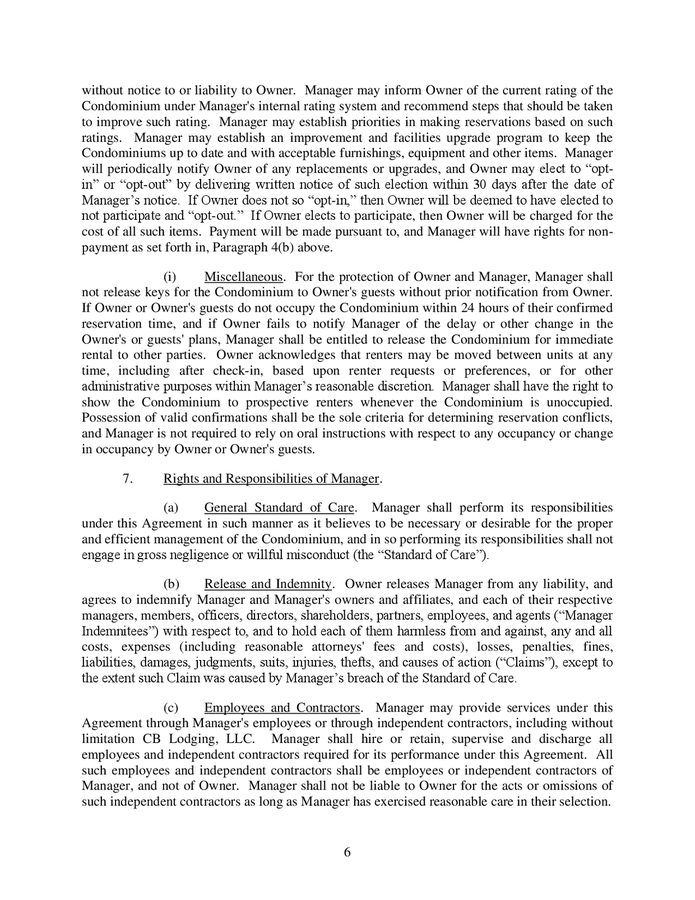 Condominium resort rental management agreement sample in Word and Pdf ...