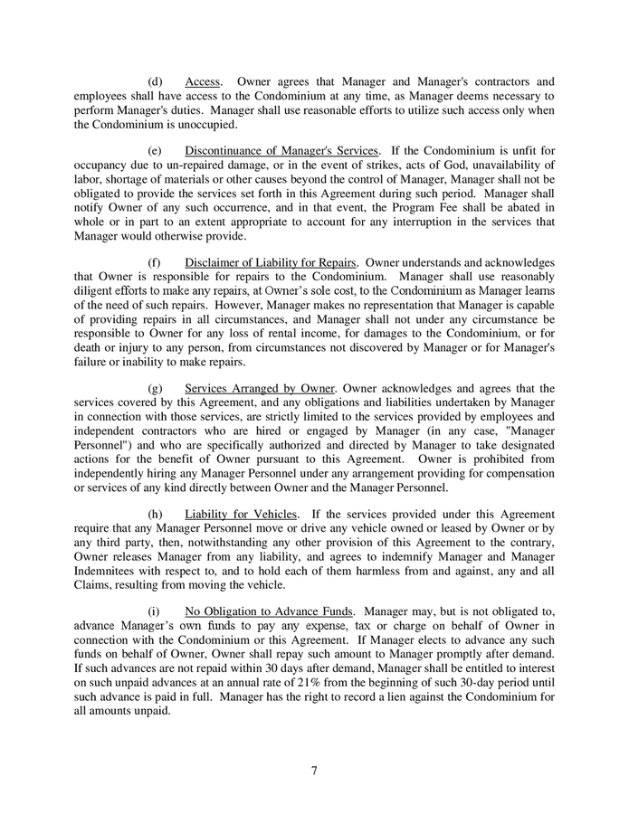 Condominium resort rental management agreement sample in Word and Pdf ...