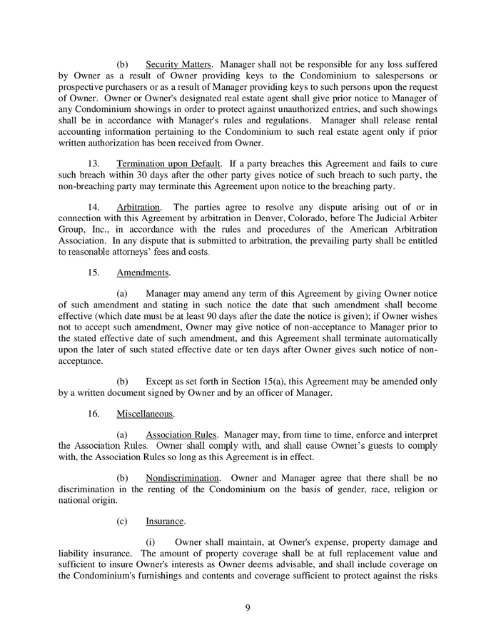 Condominium resort rental management agreement sample in Word and Pdf ...