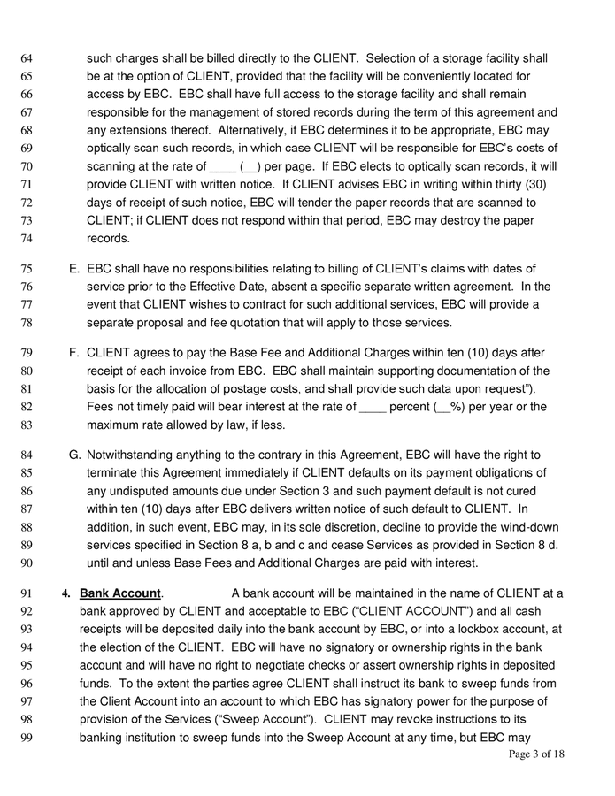 Billing services agreement template in Word and Pdf formats - page 3 of 18