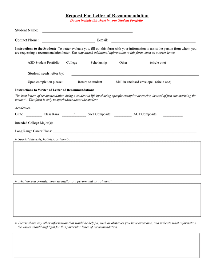 Request For Letter of Recommendation in Word and Pdf formats