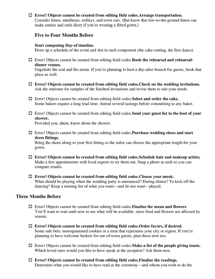 Wedding planning list in Word and Pdf formats - page 3 of 6