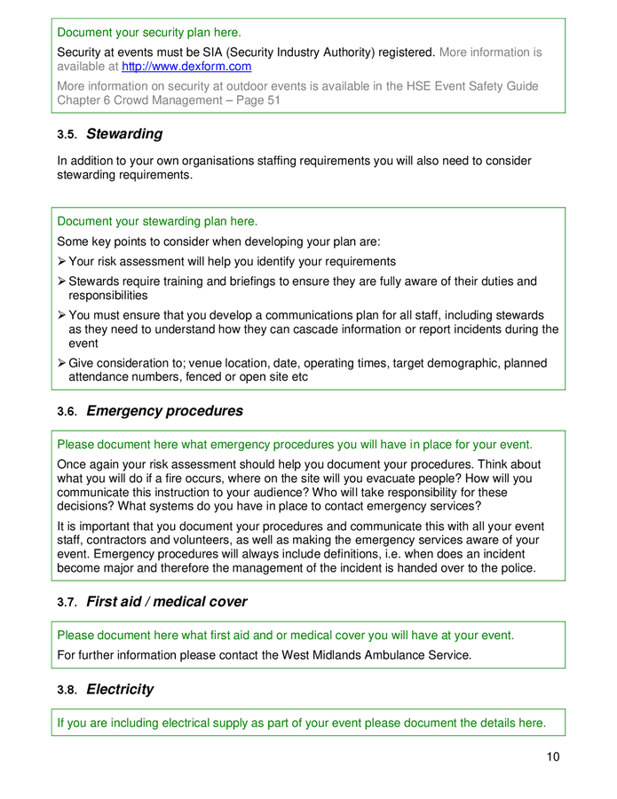 Event safety managementplan template (UK) in Word and Pdf formats ...