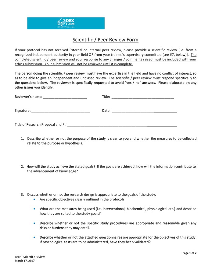 Scientific / peer review form in Word and Pdf formats Scientific / peer review form in Word and Pdf formats