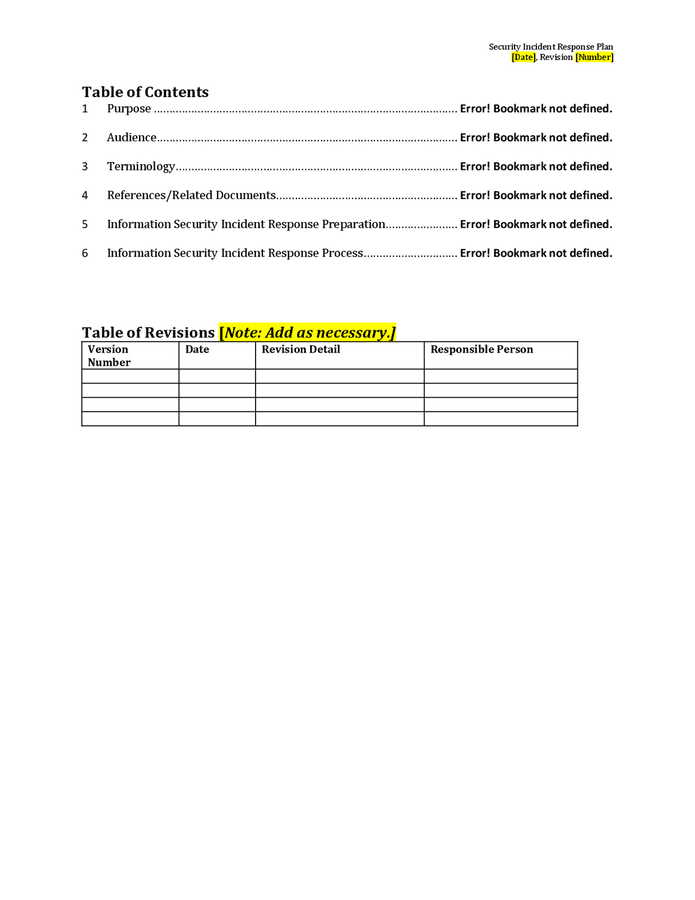 Security incident response plan in Word and Pdf formats - page 2 of 14