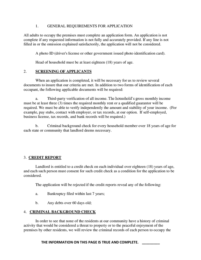 Sample application for housing lease in Word and Pdf formats - page 5 of 7