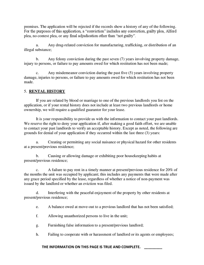 Sample application for housing lease in Word and Pdf formats - page 6 of 7