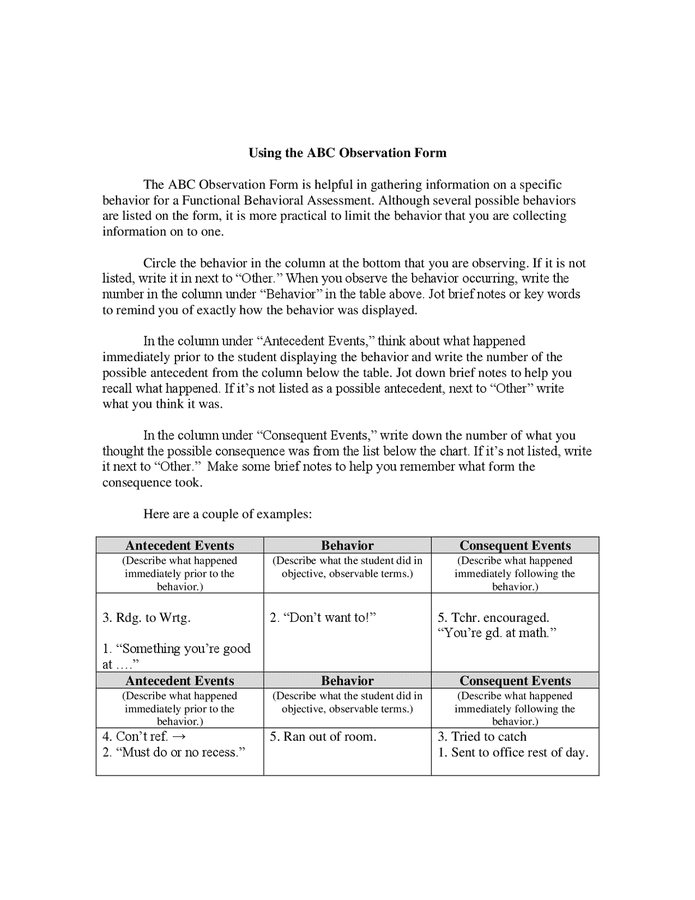Abc observation form in Word and Pdf formats - page 2 of 2