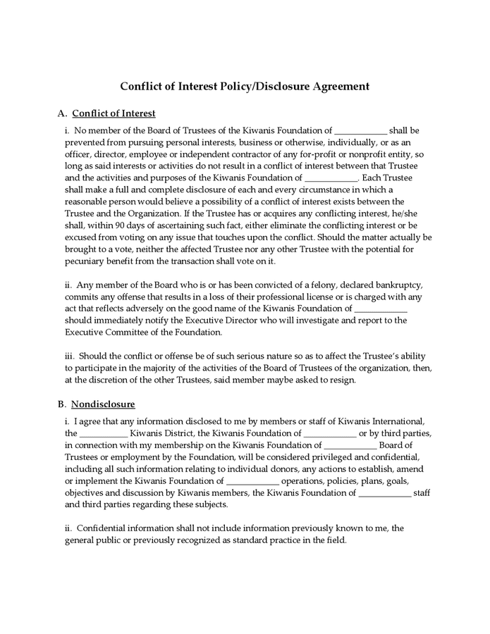 Conflict of interest policy/disclosure agreement in Word and Pdf formats