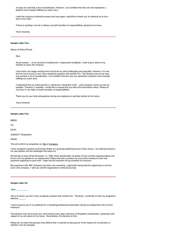 Resignation letters in Word and Pdf formats - page 2 of 3