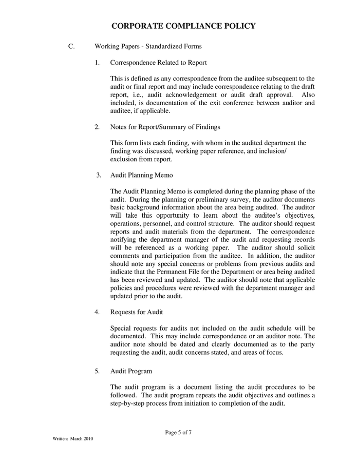Corporate Compliance Policy Template In Word And Pdf Formats Page 5 Of 7 Corporate Compliance Policy Template In Word And Pdf Formats Page 5 Of 7