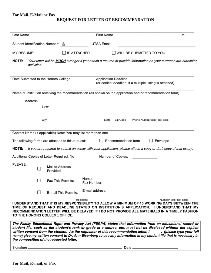 Request for letter of recommendation in Word and Pdf formats