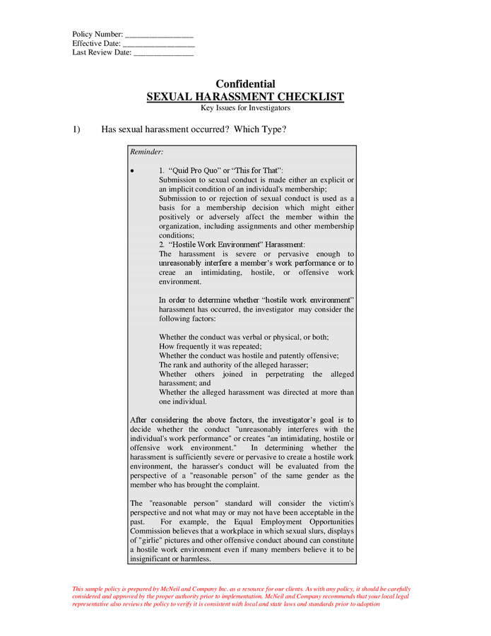 Sexual harassment sample policy in Word and Pdf formats - page 10 of 11