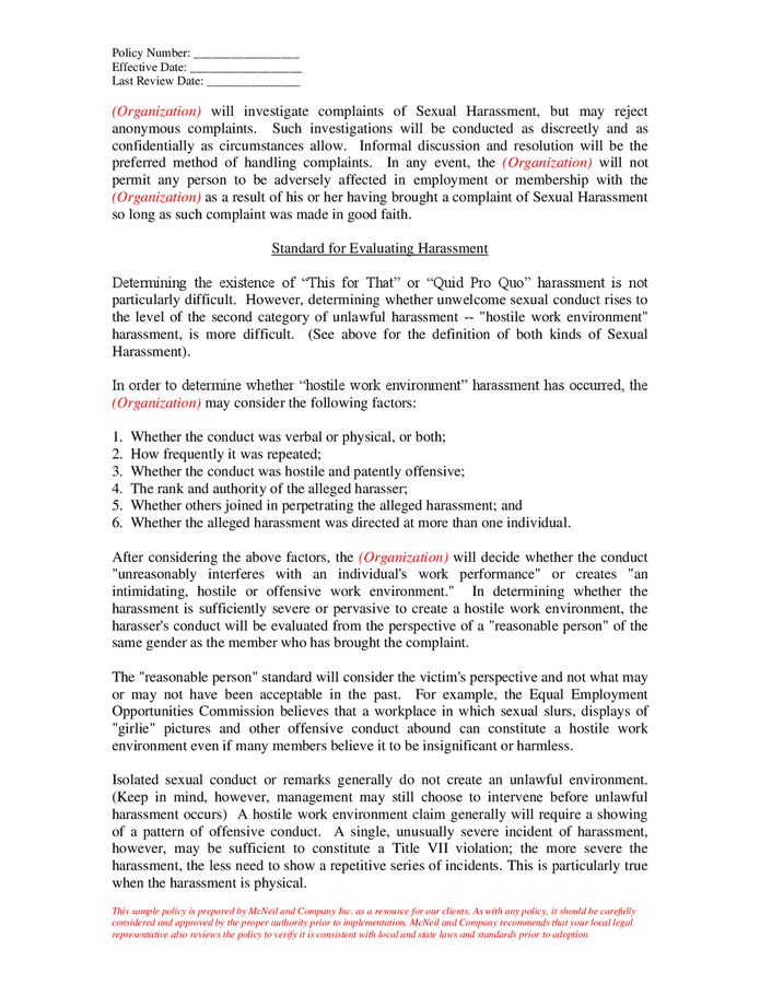 Sexual harassment sample policy in Word and Pdf formats - page 4 of 11