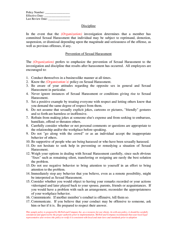 Sexual harassment sample policy in Word and Pdf formats - page 5 of 11
