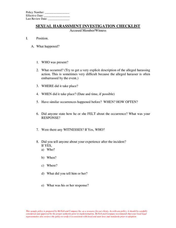 Sexual Harassment Sample Policy In Word And Pdf Formats Page 8 Of 11 1573