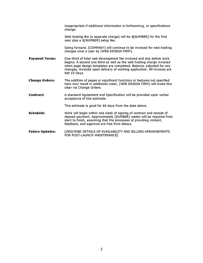 Web development project estimate template in Word and Pdf formats - page 2 of 2