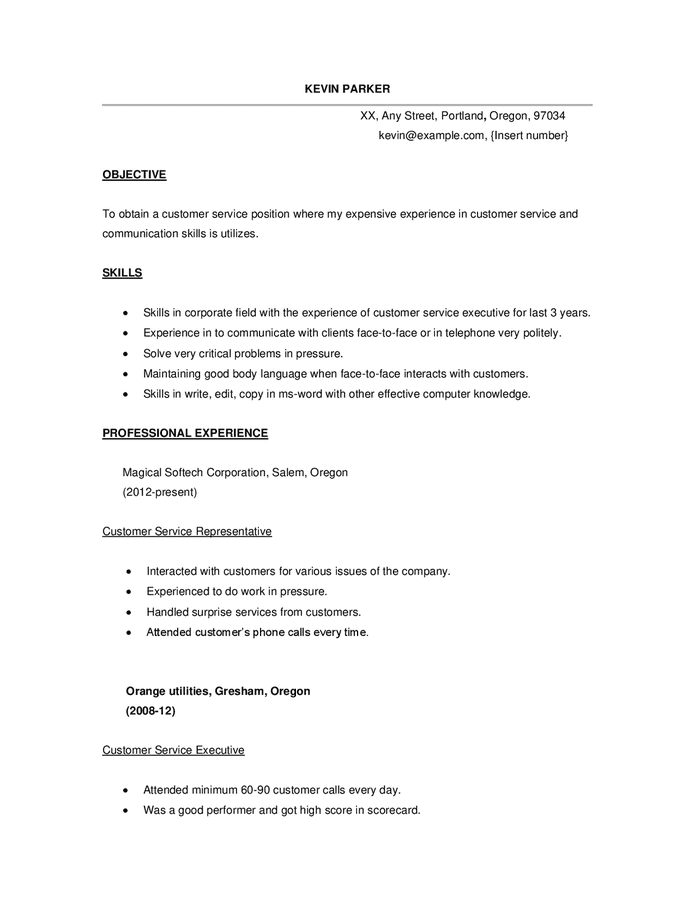 Sample CV for customer service position in Word and Pdf formats