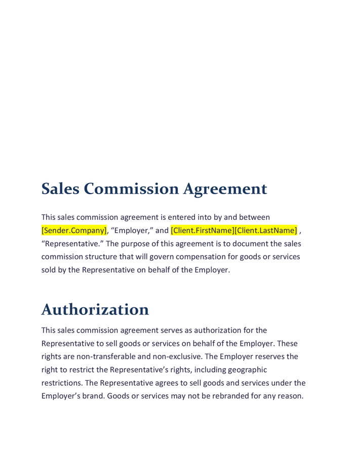 Sales commission agreement in Word and Pdf formats - page 2 of 13