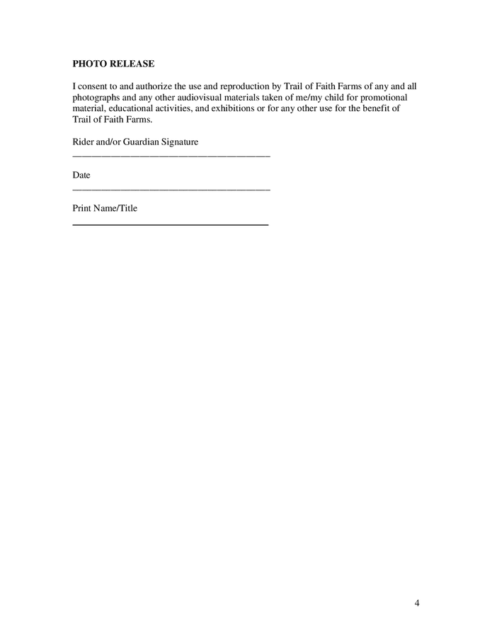 Horse riding agreement and liability release form in Word and Pdf ...