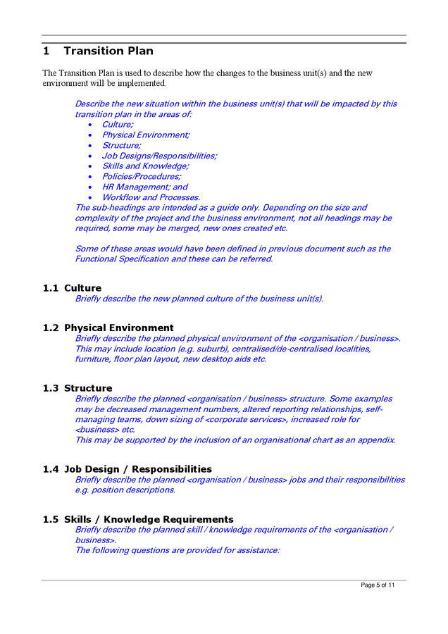 Project transition plan in Word and Pdf formats - page 5 of 11