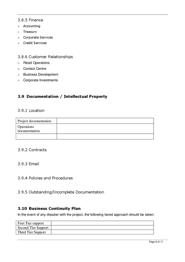 Project transition plan in Word and Pdf formats - page 9 of 11