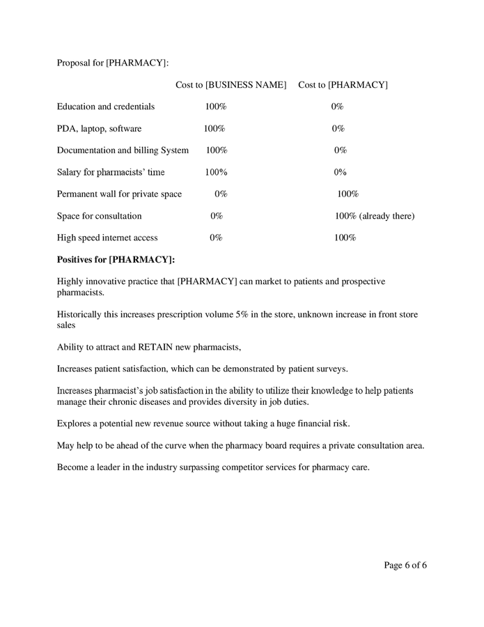 Sample business plan - pharmacist in Word and Pdf formats - page 6 of 6